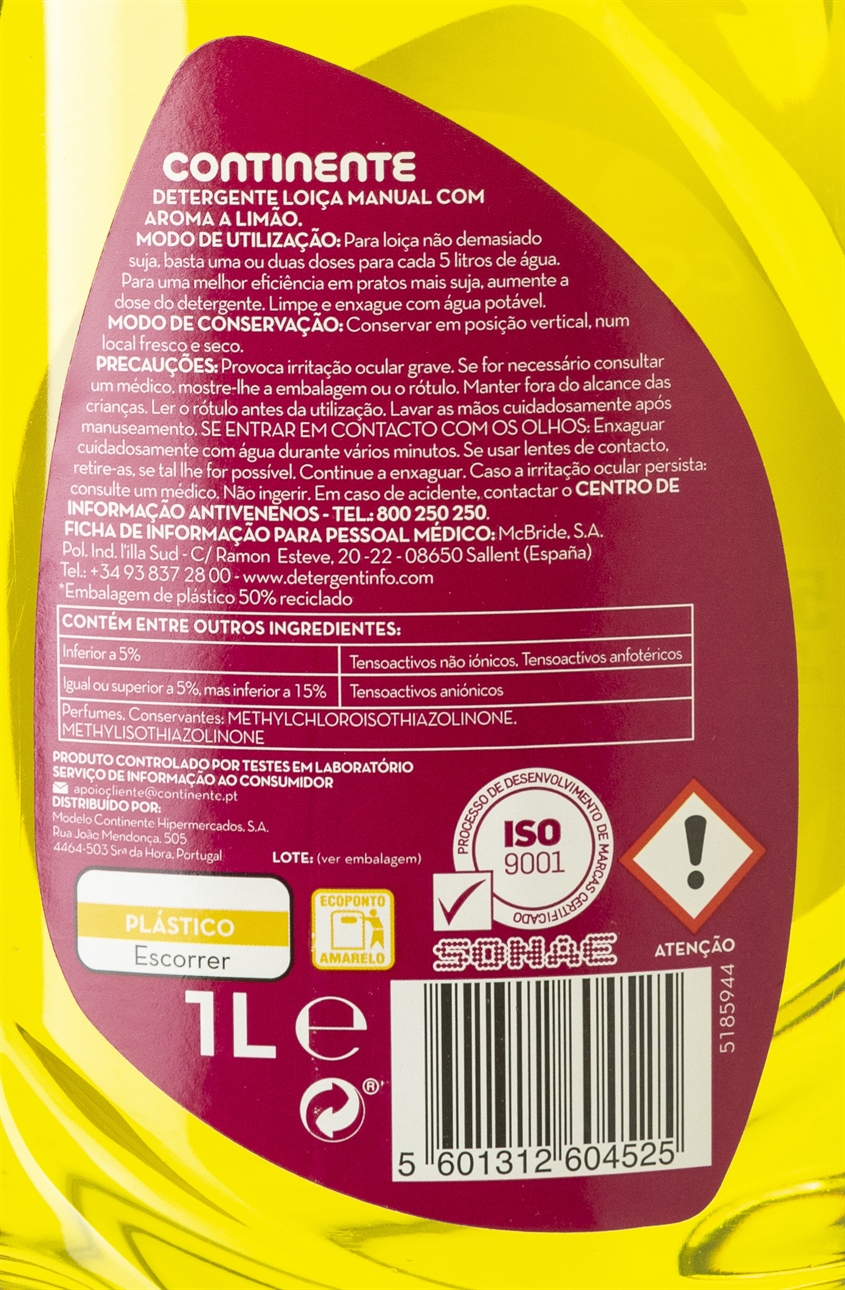 CONTINENTE DETERGENTE LOIÇA MANUAL - LIMÃO: teste